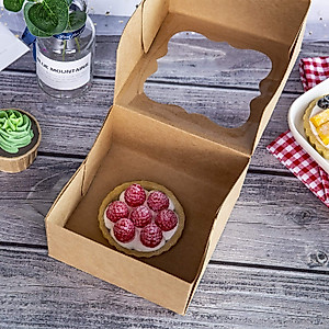 ONE MORE 6"x6"x3"Brown Bakery Boxes with pvc Window for Pie and Cookies Boxes Small Natural Kraft Paper Box 6x6x3inch,Pack of 15