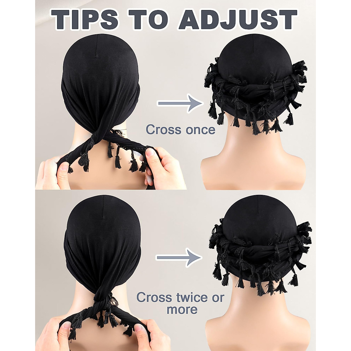 Babalet Halo Turban for Men Women Satin Lined Durag Head Wraps Scarf Skull Cap Pre-Tied Twist Sleeping Bonnet, Black