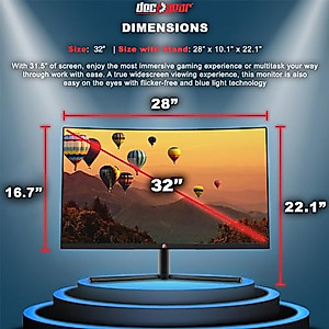 Deco Gear 32" Curved Gaming Monitor 1920x1080 with 3000:1 Contrast Ratio, 75 Hz Refresh Rate, 6ms Response Time, 16:9 Aspect Ratio, 103% sRGB Area Ratio
