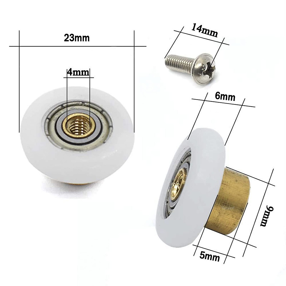 4pcs x Shower Door Rollers,Roller Diameter 19/23/25mm for The Bathroom Pan Glass Sliding Door Pulleys/Runners/Wheels (23mm)