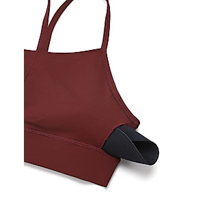 CRZ YOGA Butterluxe Womens Y-Back Racerback Sports Bra - Spaghetti Straps Wireless Scoop Neck Athletic Padded Yoga Tops Noctilucence Red Medium