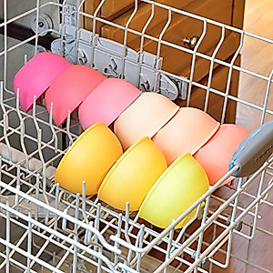 Youngever 54 pcs Plastic Kids Dinnerware Set of 9 in 9 Peach Colors, Toddler Dining Set, Cups, Kids Plates, Kids Bowls, Flatware Set, Kids Dishes Set