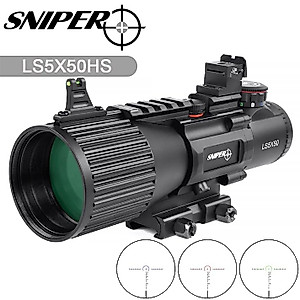 5X50mm Prism Scope GIII LS5X50 with Illuminated Red/Green/Blue Chevron Reticle (Horseshoe Reticle)