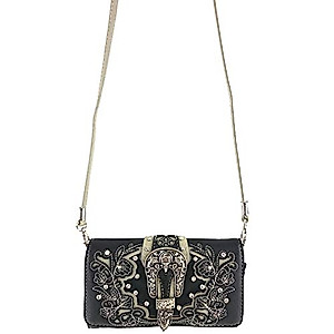 Zelris Western Floral Blossom Buckle Women Conceal Carry Tote Handbag Purse Set (Black)