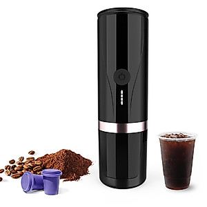 Sobtoe Portable Espresso Machine, Self-Heating Electric Portable Espresso Maker,20 Bar Mini 12V 24V Car Coffee Maker with NS Pods & Ground Coffee for Travel, Camping, Office, Home(Black)