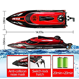 HONGXUNJIE 2.4Ghz RC Boat- 20+ MPH High Speed Remote Control Boat for Adults and Kids for Pools and Lakes with 2 Rechargeable Batteries, Low Battery Alarm, Capsize Recovery (RED)