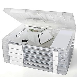 Acrux7 6 Pack Plastic File Storage Cases, Thin Transparent File Box, Portable Project Case, Scrapbook Paper Storage Organizer Clear File Box for Photos, Art, Craft, Office Supplies (12x9x0.8 Inch)