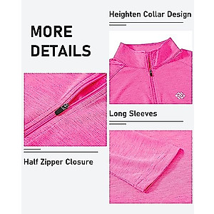 MoFiz Women's Golf Shirt Long Sleeve Athletic Quarter Zip Pullover Hiking Outdoor Running Workout Tops Rose Red M