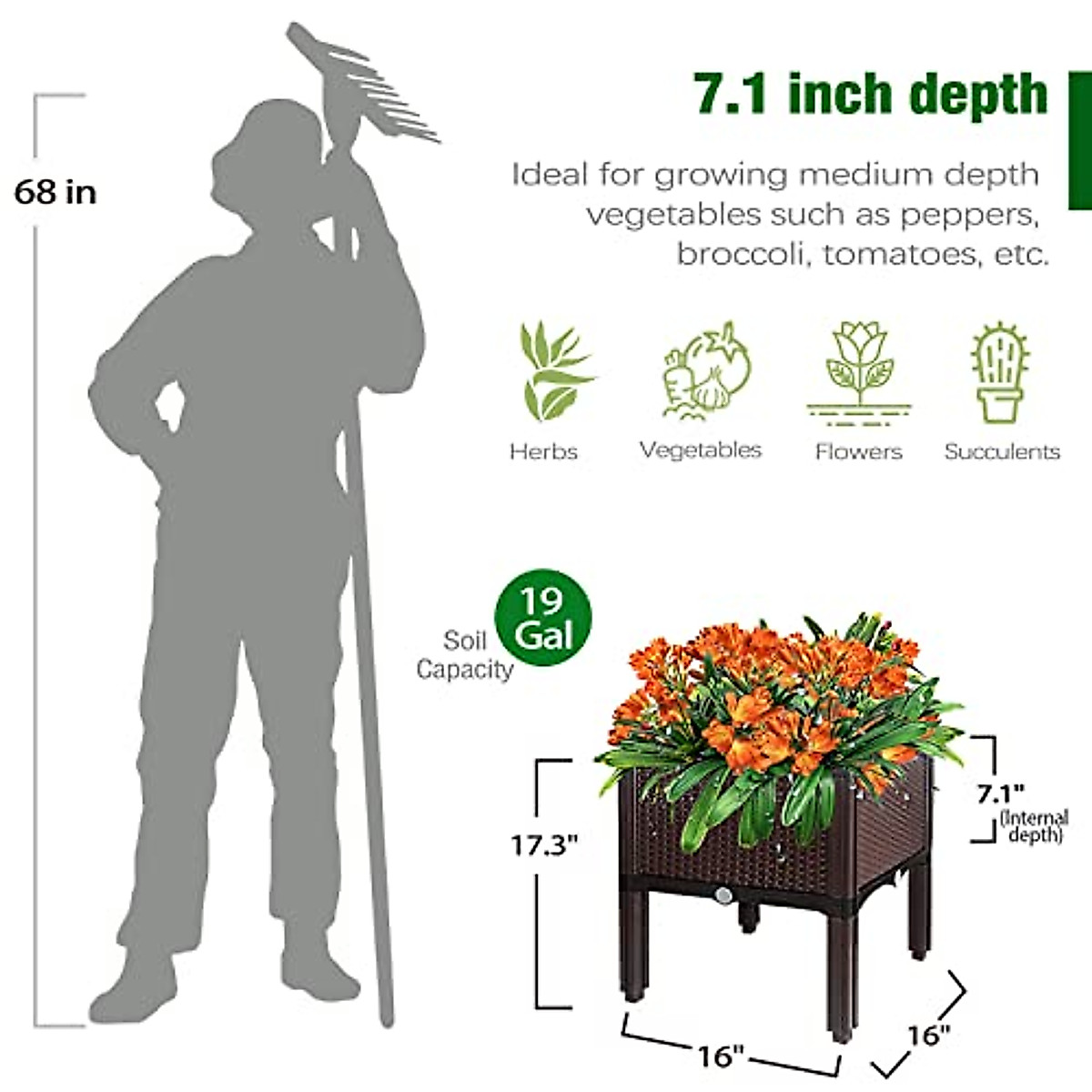 NACREEN Raised Garden Bed with Legs Planters for Outdoor Plants Garden Boxes Outdoor Raised Planter Box Perfect for Garden Patio Balcony Deck to Planting Flowers Vegetables Tomato and Herbs