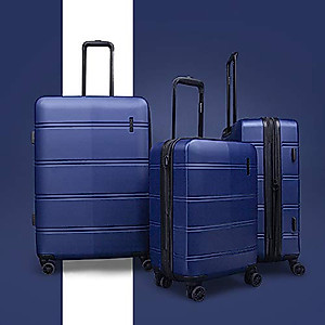 Swiss Mobility LAX Collection 3 Piece Hard Shell Luggage Set, Expandable Suitcases with 360-Degree Spinner Wheels, Retractable Handle, 20 Inch Carry On, 24 Inch Mid-size, 28 Inch Large Bags, Blue
