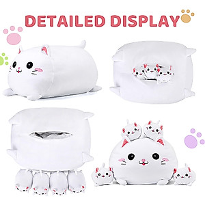YIIQUWEN Cat Plush Cute Cat Stuffed Animal with 4 Baby Soft Pillow Birthday Gift for Girls Boys Kids Decor
