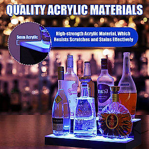 16 Inch LED Lighted Liquor Bottle Display Shelf 2 Step Illuminated Bar Bottle Shelf Lighted Bar Stand Acrylic Mounted Wine Racks for Commercial Home Bar Bottle Lighting Shelves with Remote Control
