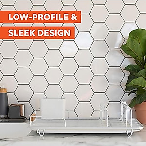 Full Circle Dish Jockey Dish Drying Rack – Space Saving Drying Rack for Kitchen Counter – Stainless Steel and Recycled Plastic Drainer with Holders for Plates, Cutlery, Pots and Pans