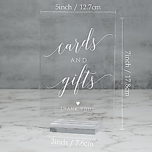 Cards and Gifts Sign for Wedding- 5x 7 Inch Clear Acrylic Wedding Sign with Acrylic Stand, Cursive Font Cards & Gifts Sign for Reception, Wedding & Party Event