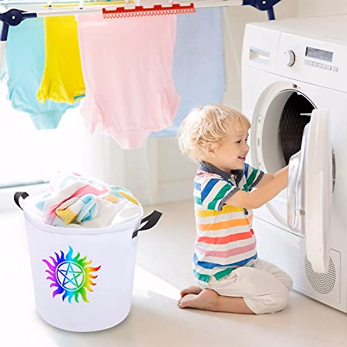 Anti Possession Symbol Large Laundry Basket Hamper Bag Washing with Handles for College Dorm Portable