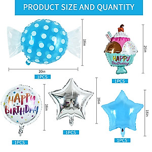 Birthday ice cream Candy Aluminum Foil Balloons set, 5pcs blue series Kids Cartoon Mylar Balloons， for Summer Kids Birthday,Baby Shower,Candyland Sprinkle Party Decorations