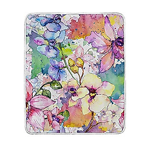 Tropical Flower Colorful Orchid Printed Throw Blanket Super Soft Warm Microfiber Blanket for Bed Couch Sofa Lightweight Travelling Camping Size for Adult and Kids-50x60 in