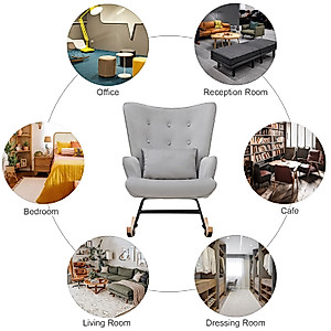 Artechworks Modern Velvet Rocking Chair, Glider Chair with Ottoman Cushion, Nursery Mid Century Upholstered Tufted Chair Rocking Armchair Rocker Accent Chair for Livingroom, Balcony, Grey
