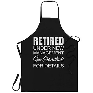 xPuffer Grandmother Chef Apron Mother Day Gift - Retired Grandpa Grandma Under New Management See Grandkids T shirt Black Kitchen Aprons - Grill Cook Apron 1 Size Fits All