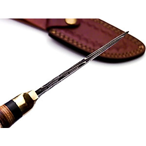 8 inch Handmade Damascus Steel Hunting knife Handle Deer Antler W Leather C. The Handle Color and Gard shape could be different then Pics