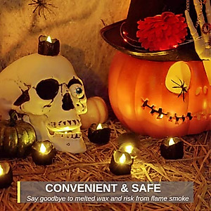 Homemory 24-Pack Melting Black Candles Battery Operated Tea Lights, Halloween Flameless Flickering Candles, Ideal for Holiday Decor, Theme Party, Dia 1-2/5" x H 1-1/4''