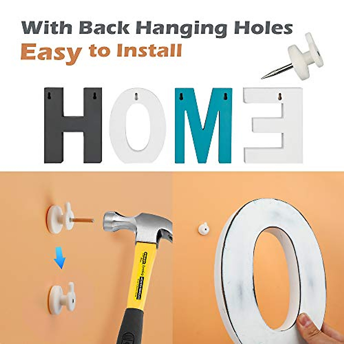 Solution4Patio Wooden Home Signs with Back Hanging Holes, Freestanding Cutout Words Table Centerpiece, Rustic HOME Letters for Living Room, Home Decor #D305A00