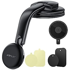 ACEFAST Magnetic Phone Car Mount, Universal Phone Car Holder Low Installation Height Built-in Four N52 Super Strong Magnets Large Sticky Base Suction Cup Dashboard Windshield Flexible Installation