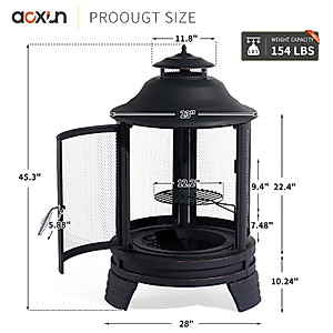 Aoxun Fire Pit Chiminea, 2 in 1 Fire Pit for Outdoor, 28'' x 45'' Large Chiminea Fireplace with Mesh Spark Screen Doors, Outside Wood Burning Fire Pit for Patio, Lawn, Backyard
