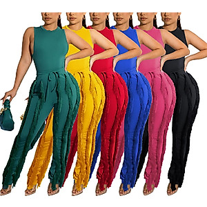 Vakkest Tassel Bodycon Long Pants Tracksuit Sets for Women Ladies Girls Females Two Piece Outfits Solid Color Activewear
