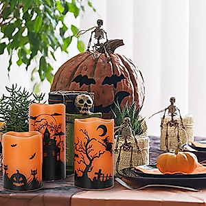 Wondise Halloween Flickering Flameless Candles with 6 Hour Timer, Battery Operated LED Real Wax Candles Set of 3 Halloween Home Decoration Gifts(3 x 4 5 6 Inch)