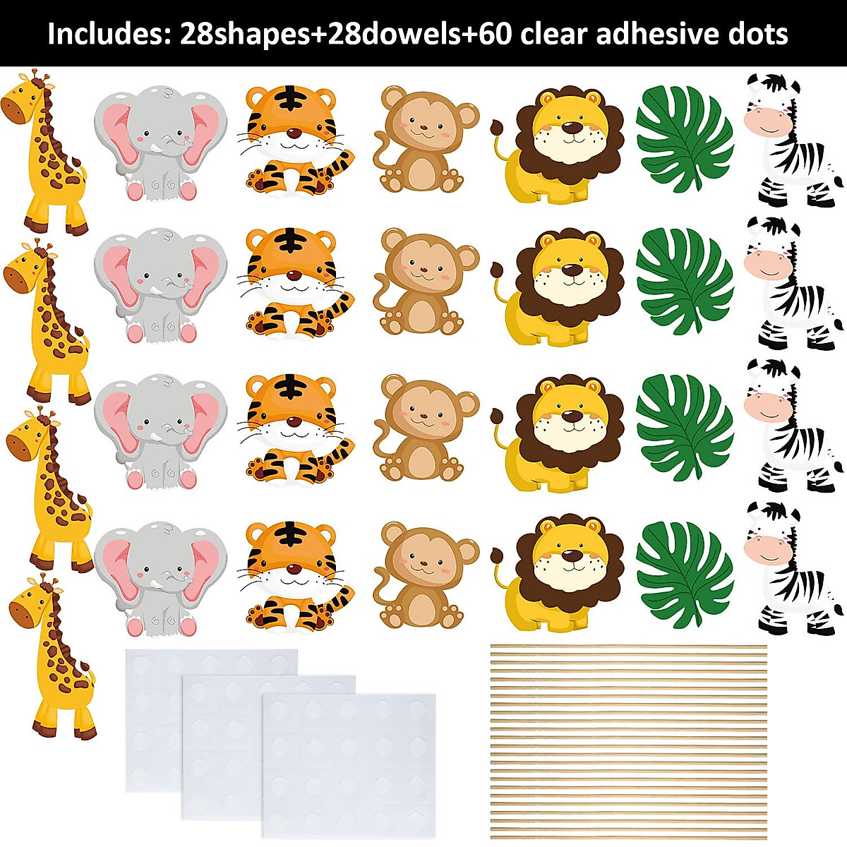 Blulu Jungle Animal Party Decorations - Centerpiece Sticks Animals Cutouts for Baby Shower or Birthday Party - Table Toppers, 28 Pieces