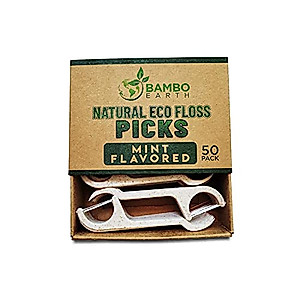 Natural Dental Floss Picks - Eco Friendly Cruelty Free & Vegan Tooth Flossers Pick Set with Biodegradable and Compostable BPA Free Handle & Zero Waste Packaging - 200 Pack (Mint Flavored)