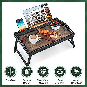 2 Pack Bed Tray Table Breakfast Trays Serving Tray Bamboo Bed Laptap Floding Legs with Handles and Phone Holders