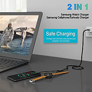 2 in 1 Galaxy Watch 4/4 Classic Charger with USB C Charging Cable,Compatible with Samsung Galaxy Watch 4/4 Classic/3/Active 2/Active and Samsung Galaxy S22/S21/S20/S10/Note 20/10/9/8 and Galaxy Buds