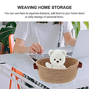 JEWEDECO 2pcs Cotton Rope Basket Home Decor Hamper Storage Baskets Makeup Baskets Cotton Rope Snack Basket Desktop Storage Basket Household Snack Holder Snack Storage Holder Khaki Leather