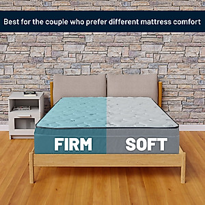 Greaton 12" Half-Firm, Half-Soft Dual Comfort Hybrid Memory Foam Pocket Coil Spring Mattress for Couples - Pressure Relieving, Motion Isolating Sleep System for Personalized Luxury Rest - Queen, Black