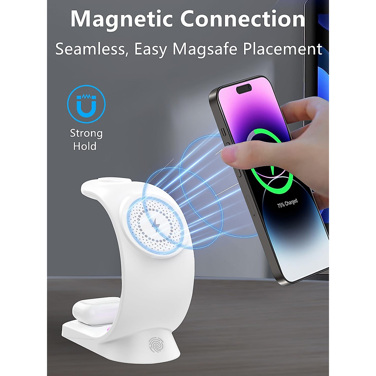 Mag-Safe 3 in 1 Wireless Charging Station, [6-Color RGB Light] 15W Fast Magnetic Wireless Charger Stand for Multiple Devices Apple, for iPhone 15 14 13 12 Pro Max/Plus/Pro, for iWatch 2 to 9