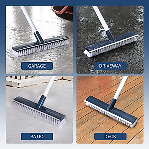 BOOMJOY Floor Scrub Brush with 57" Long Handle, 12" Wide Brush Head, 2 in 1 Scrape and Brush, Stiff Bristle for Cleaning Bathroom, Patio, Kitchen, Tile, Wall and Deck