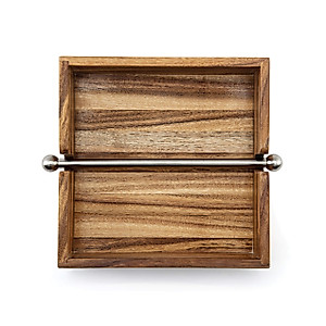 Ironwood Gourmet Acacia Wood Napkin Holder with Weighted Stainless Steel Center Bar, 6.25-Inches, Brown