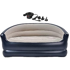 Folding Portable Inflatable Double Sofa, Lazy Flocking Two-Seater Lounge Chair with Electric Air Pump - Great for Pop Up Indoor Living Room and Outdoor Balcony, Backyard, Camping, Picnic, RV