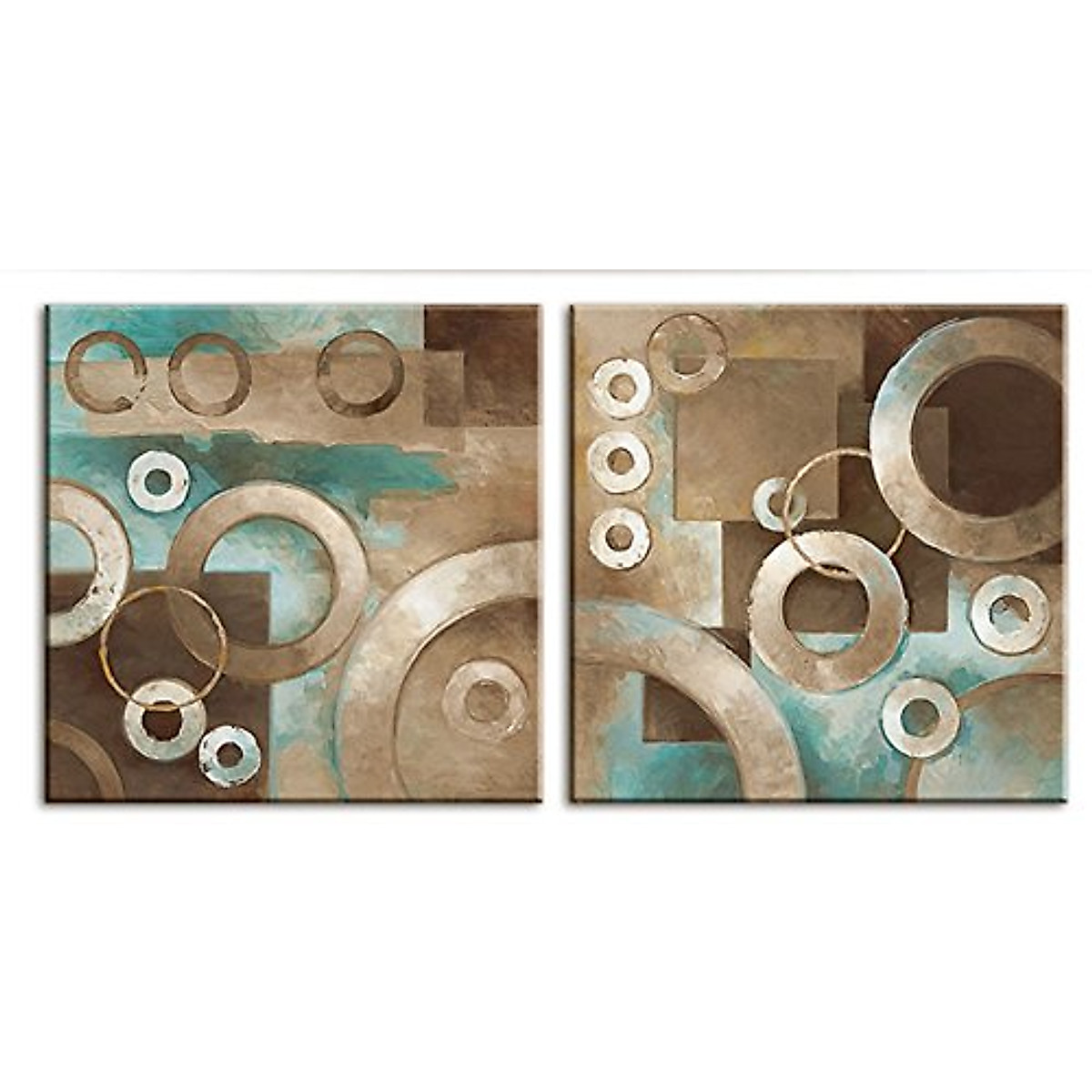 Decor Well Modern Abstract Teal and Brown Canvas Art Modern Prints Stretched for Home Decor