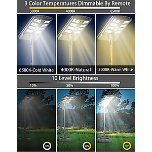 JAYNLT 6000W Solar Street Lights Outdoor with 78" Tall Pole, 3000K/4000K/6500K 400000LM Solar Floor Lamps Dusk to Dawn, IP68 Waterproof Solar Pole Lights with Motion Sensor for Yard, Patio, Camping