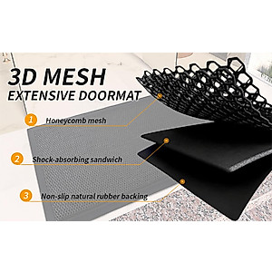 KaBesten Doormat, Anti-Slip Waterproof Door Mat for High Traffic Areas, Black, Snowproof Welcome Mat for Front Door, Outdoor Indoor Entrance, 29.5.17.7