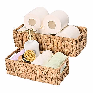 Donmills 2 Pack Woven Storage Basket, Toilet Paper Basket,Bathroom Storage Organizer Basket,Vintage Wicker Basket Bin for Bathroom Kitchen Toilet Tank Vanity Countertop Table Shelf