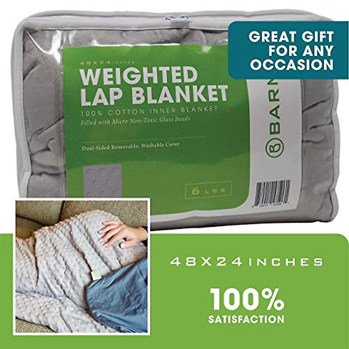 BARMY Weighted Lap Blanket (48x24 inches, 6 lbs) Cool Gray and Navy Blue Bundle, Weighted Lap Pad with Cotton Inner Blanket and Removable Cover for Adults and Kids, Weighted Throw Blanket
