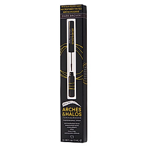 Arches & Halos Microfiber Tinted Brow Mousse - Dark Brown - Soft, Natural Definer Mousse to Shape, Sculpt and Control Eyebrows - Silky, Non-Crunchy, Fast-Setting Texture - Vegan Formula - 0.106 oz