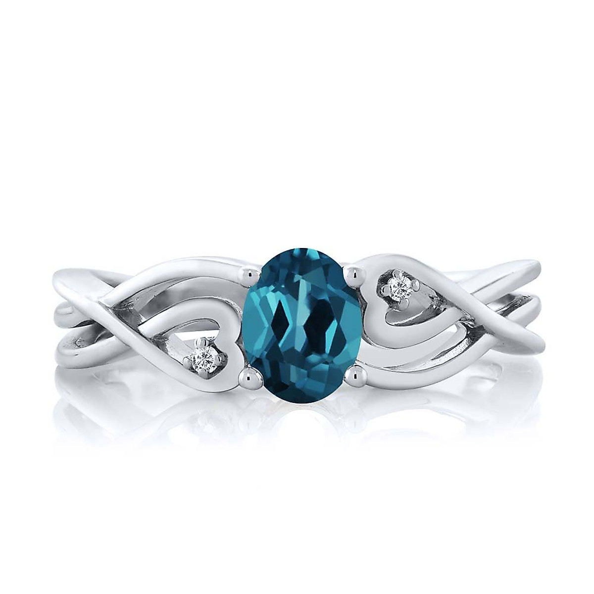 Gem Stone King 925 Sterling Silver London Blue Topaz and White Lab Grown Diamond Ring For Women (0.51 Ct Oval, Gemstone Birthstone, Available in size 5, 6, 7, 8, 9)