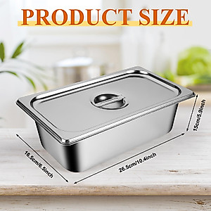 8 Packs Stainless Steel Hotel Pans with Lids 1/4 Size x 6" Deep Steam Table Pan Commercial Food Storage Containers Stackable Metal Steamer Pan Anti-Jam Hotel Pan Restaurant Warm Pans