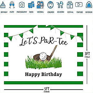 Ticuenicoa Let's Partee Golf Theme Backdrop for Birthday Parties Grass Background for Photography Happy Birthday Party Sports Themed Backdrops Cake Table Banners Kids Bday Photo Booth Props 5x3ft