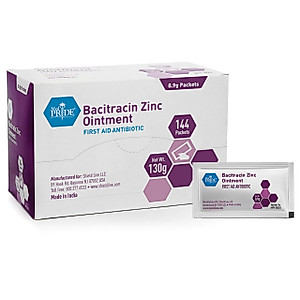 MED PRIDE Bacitracin Antibiotic Ointment with Zinc [144 Packets x 0.9g]- First Aid Antibiotic Cream with Pain Relief- Travel-Size Individual Antibiotic Ointment Packets for Burns, Cuts, Wound Care